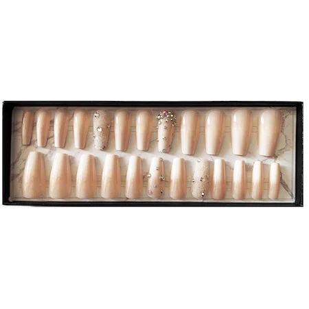 Set 24 unghii false autoadezive Balerina strasuri French Bej - CLASStitude