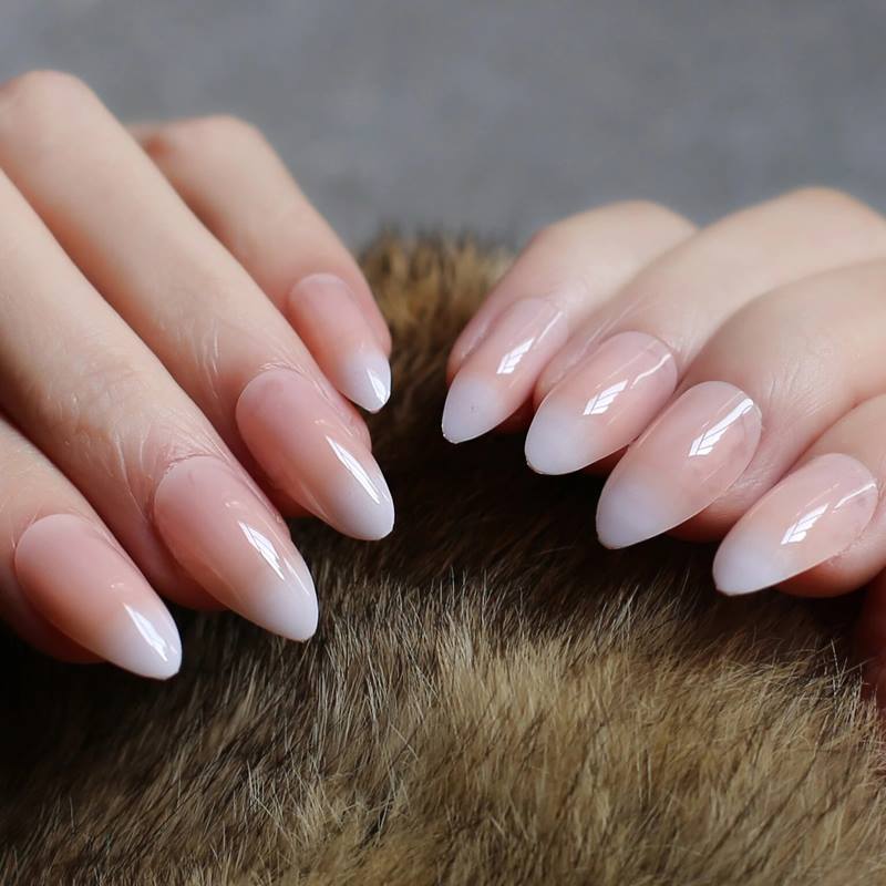 Set 24 unghii false autoadezive Migdala Glossy French Bej - CLASStitude
