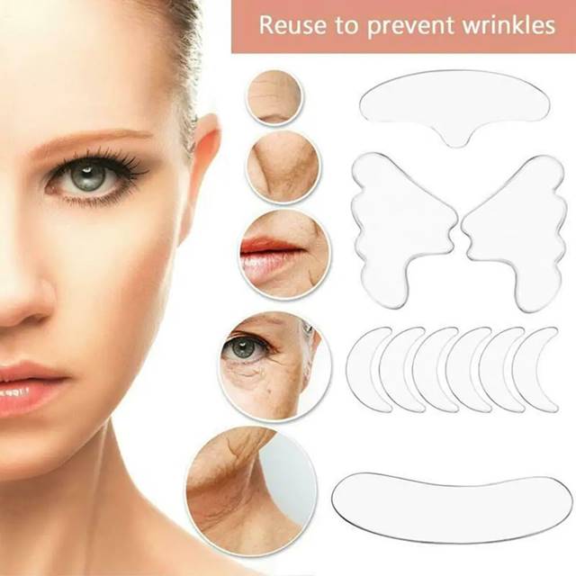 Set de 11 plasturi antirid si antiaging din silicon Transparent ...