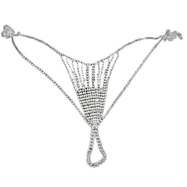 Body-chain chiloti tanga cu strasuri, marime universala, Argintiu ...